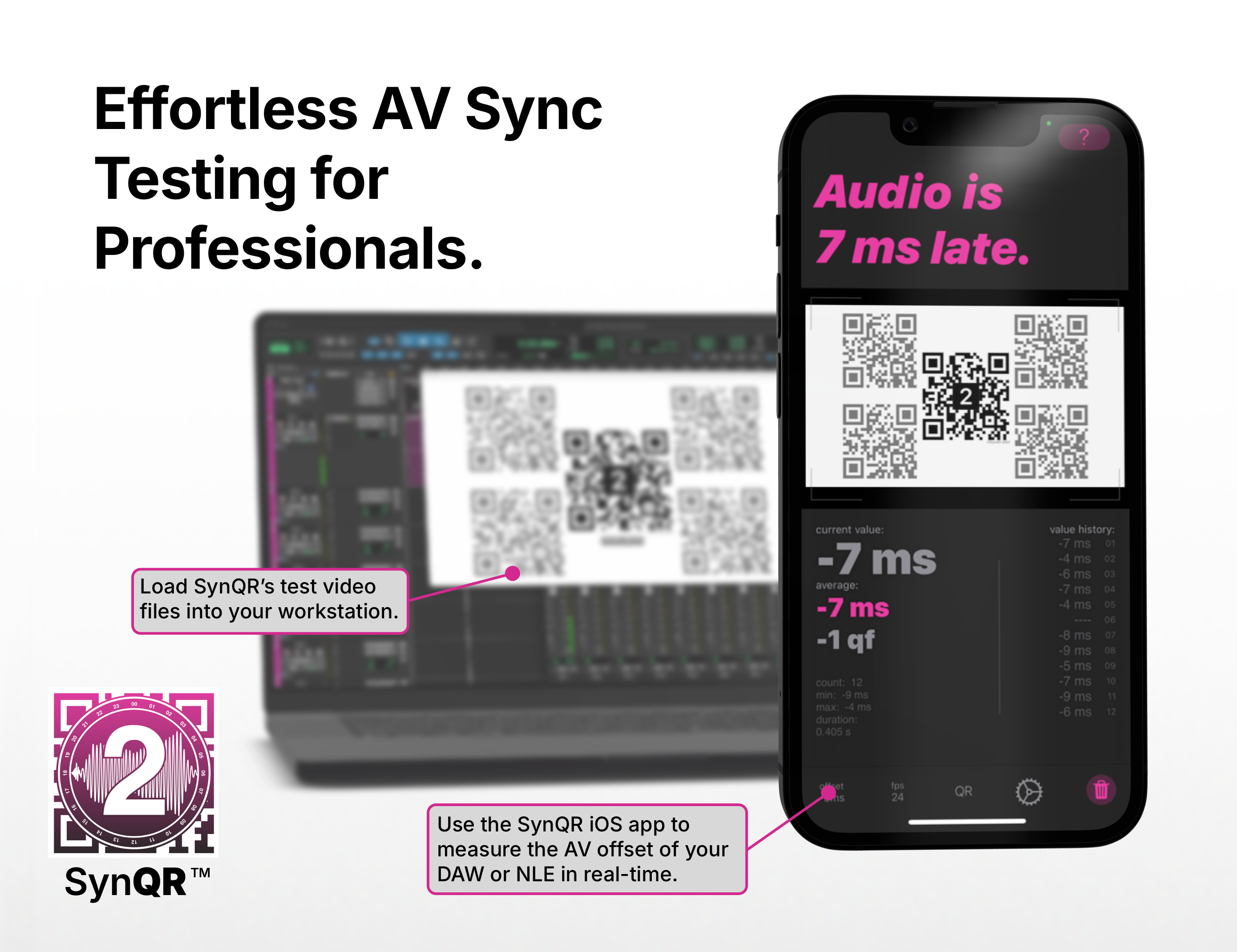 SynQR - Effortless AV Sync Testing for Professionals.